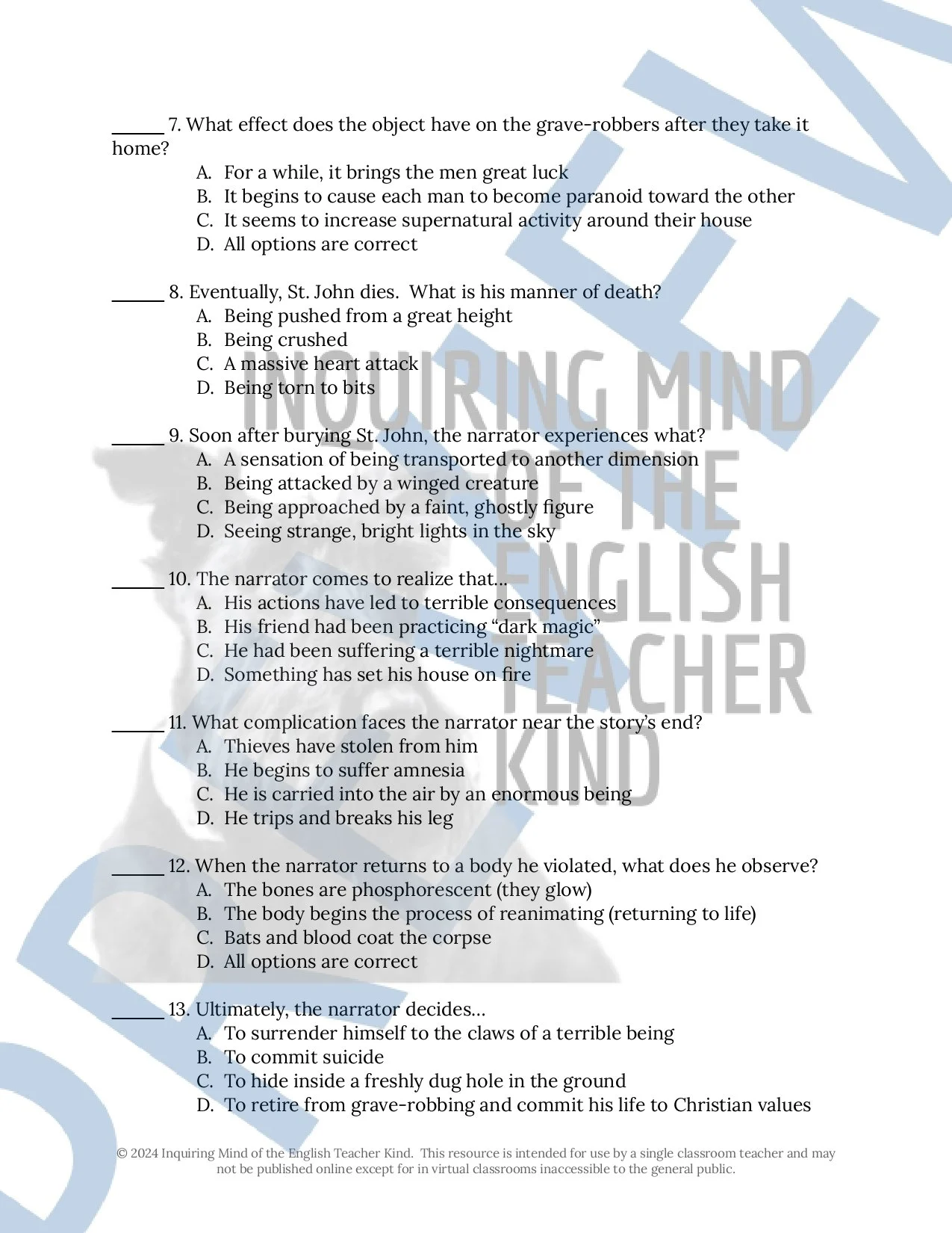 "The Hound" by H.P. Lovecraft Quiz, Close Reading Worksheet, and ...