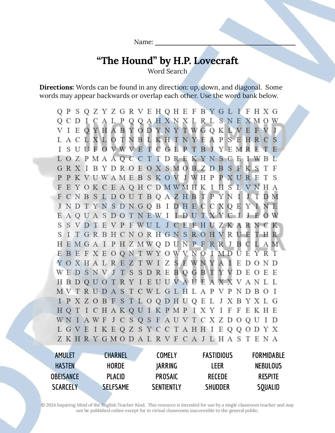 "The Hound" by H.P. Lovecraft Quiz, Close Reading Worksheet, and ...