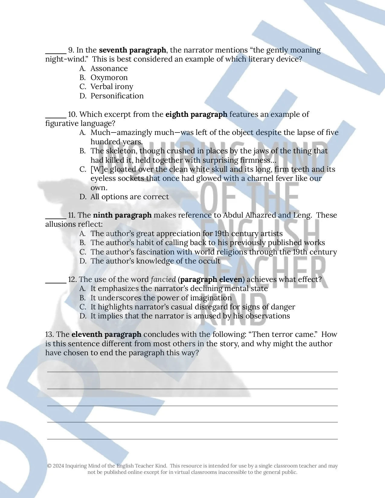 "The Hound" by H.P. Lovecraft Quiz, Close Reading Worksheet, and ...