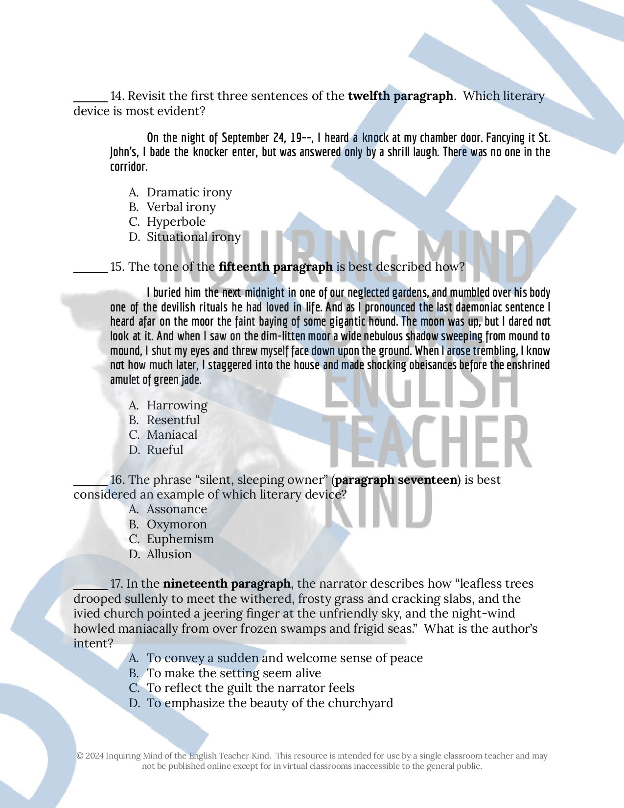 "The Hound" by H.P. Lovecraft Quiz, Close Reading Worksheet, and ...