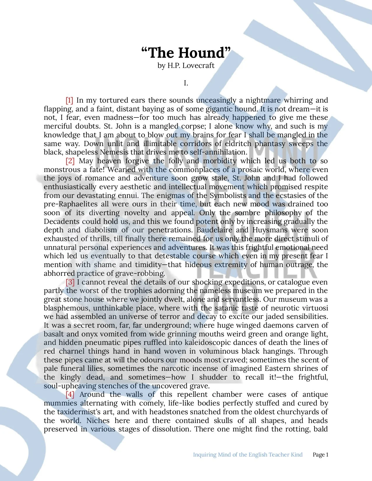 "The Hound" by H.P. Lovecraft Quiz, Close Reading Worksheet, and ...