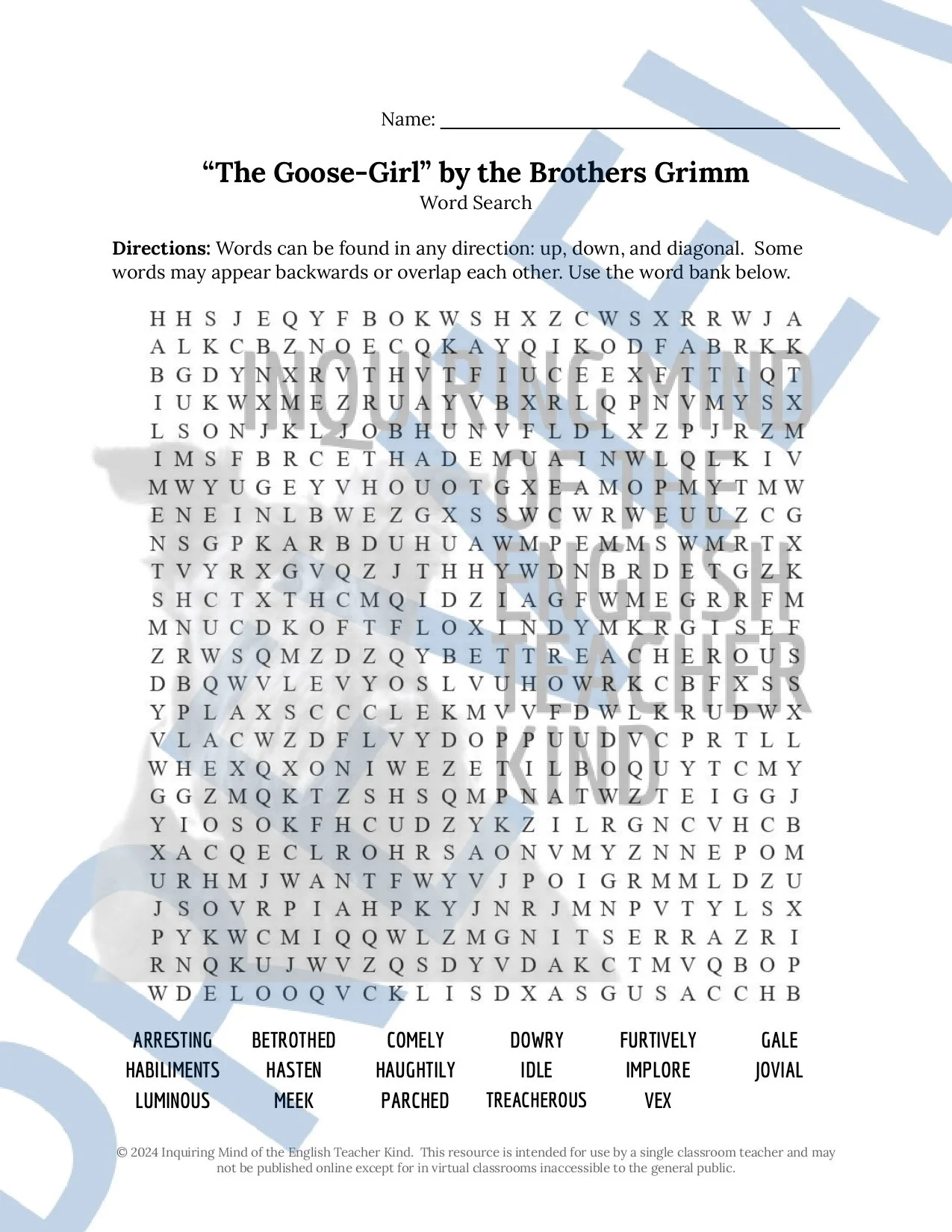 "The Goose Girl" by the Brothers Grimm Quiz, Close Reading Worksheet ...