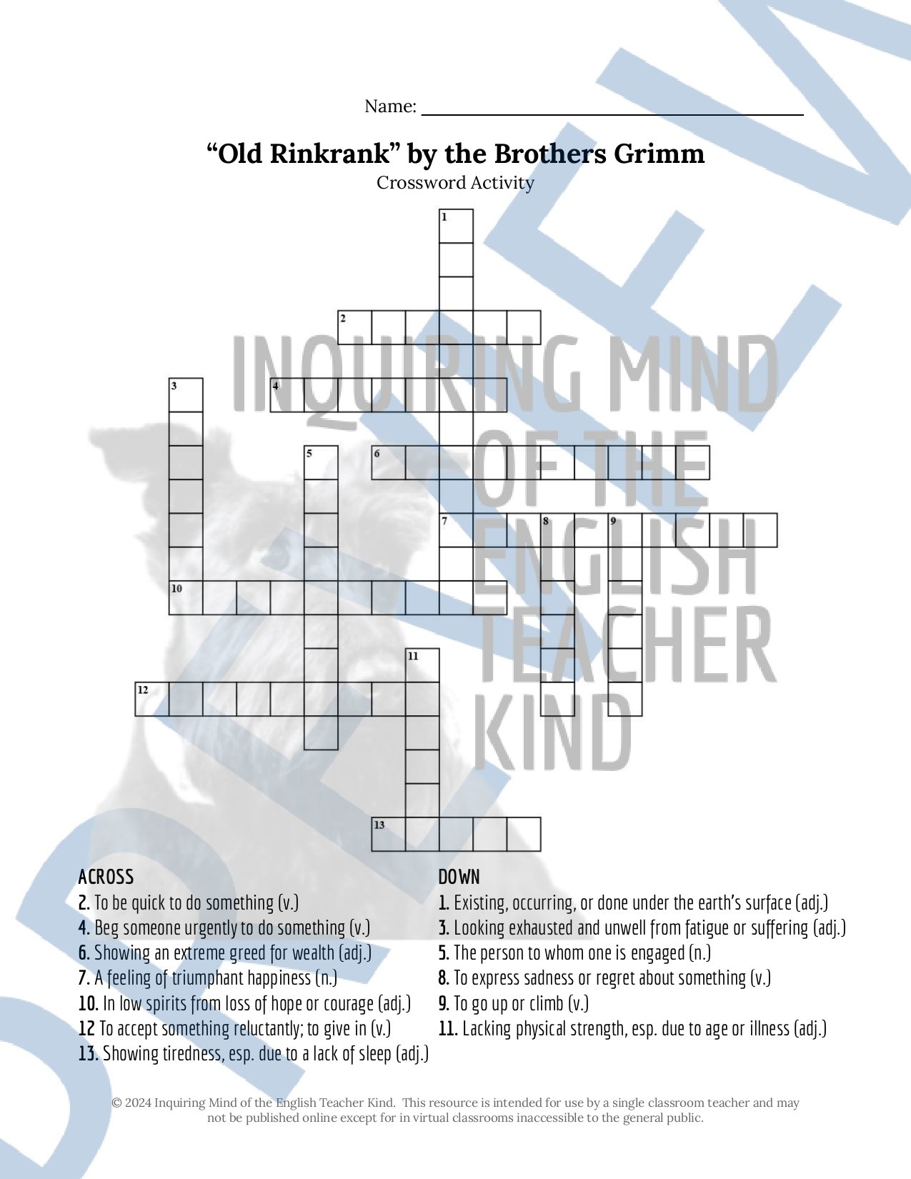 "Old Rinkrank" by the Brothers Grimm Quiz, Close Reading Worksheet, and ...
