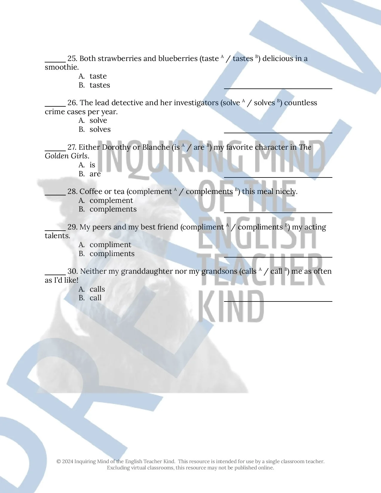 Grammar Worksheet on Compound Subjects and Verbs with Answer Key ...