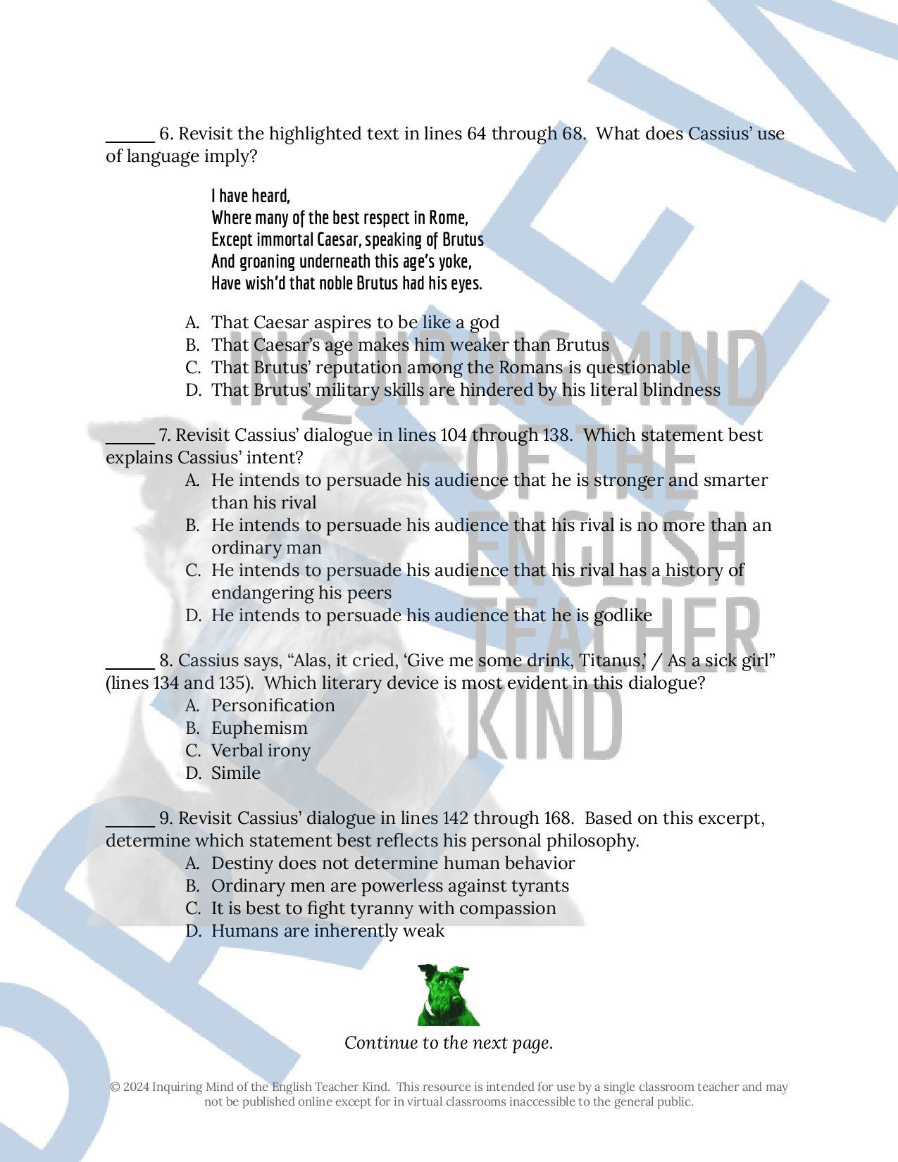 Julius Caesar Act 1 Quiz, Close Reading Worksheets, and Vocabulary ...