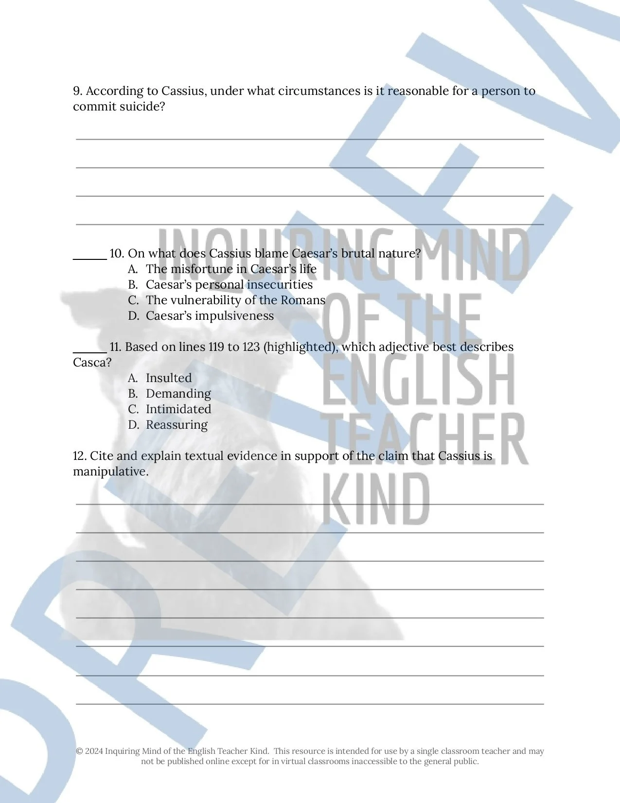 Julius Caesar Act 1 Quiz, Close Reading Worksheets, and Vocabulary ...