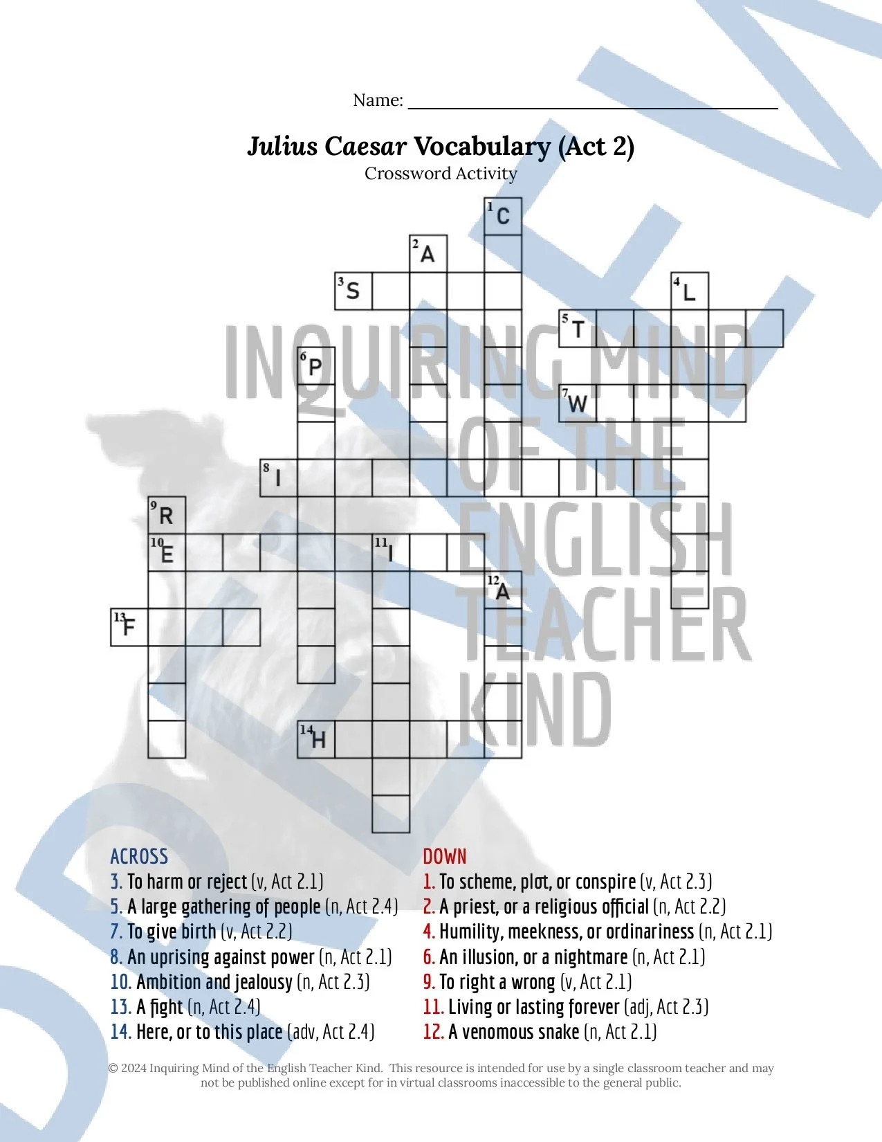 Julius Caesar Act 2 Quiz, Close Reading Worksheets, and Vocabulary ...