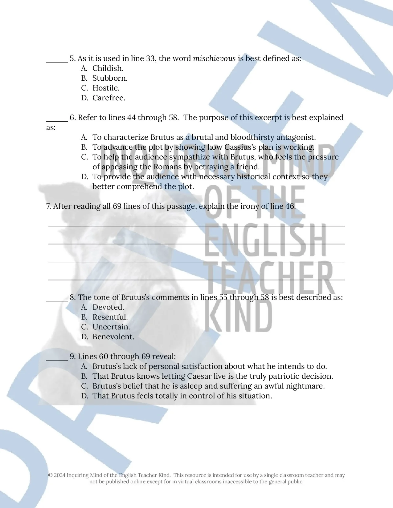 Julius Caesar Act 2 Quiz, Close Reading Worksheets, and Vocabulary ...