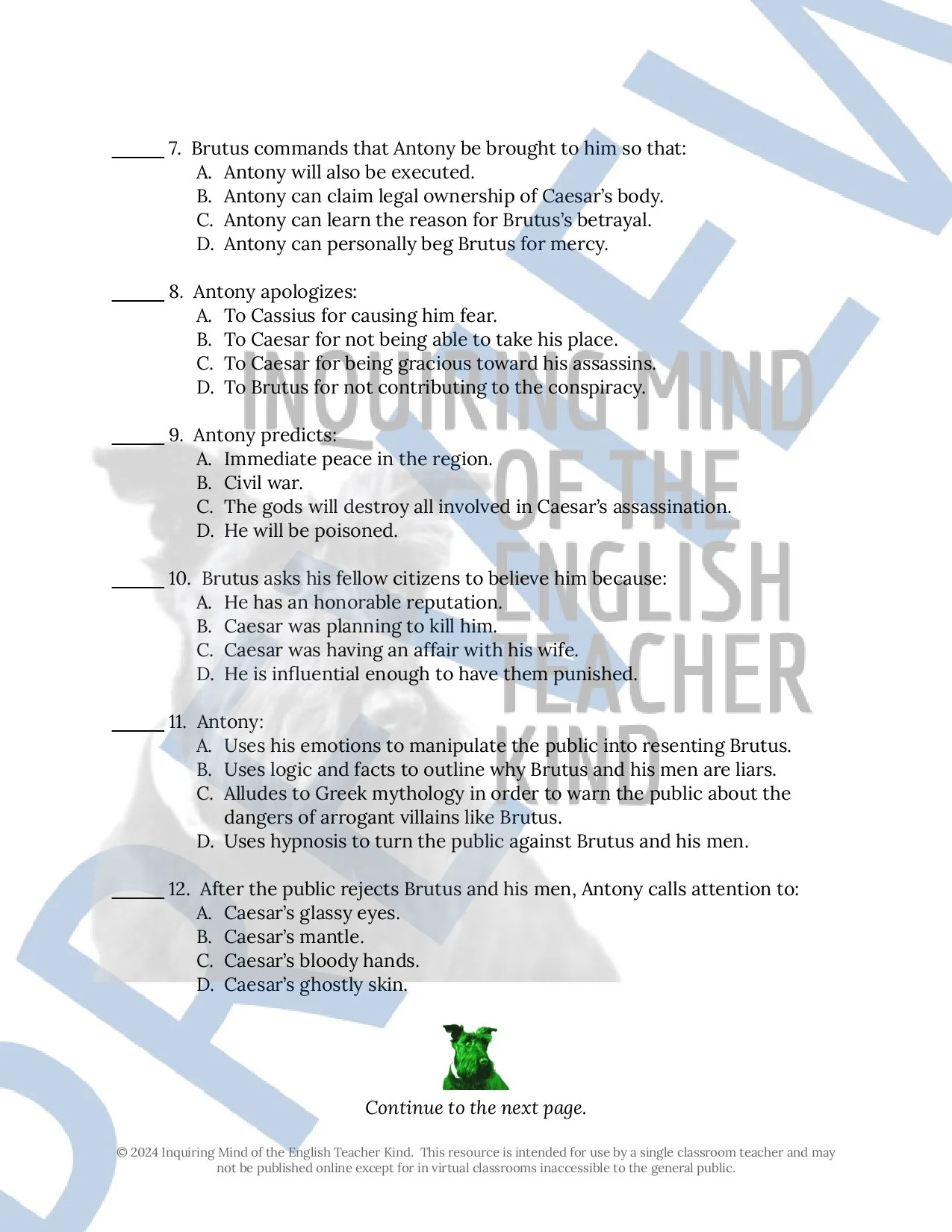 Julius Caesar Act 3 Quiz, Close Reading Worksheets, and Vocabulary ...