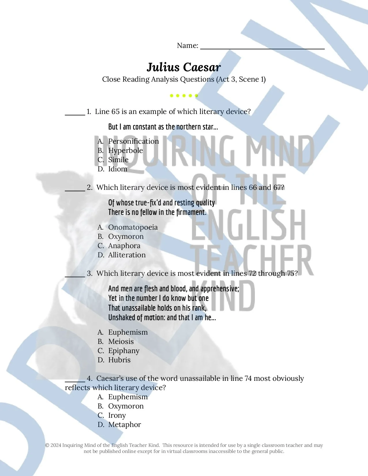 Julius Caesar Act 3 Quiz, Close Reading Worksheets, and Vocabulary ...