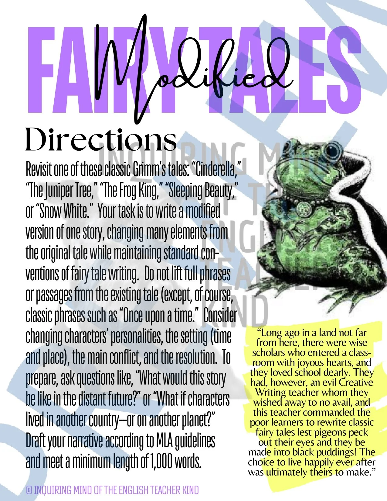 High School Creative Writing Unit Plan for Modified and Modern Fairy ...