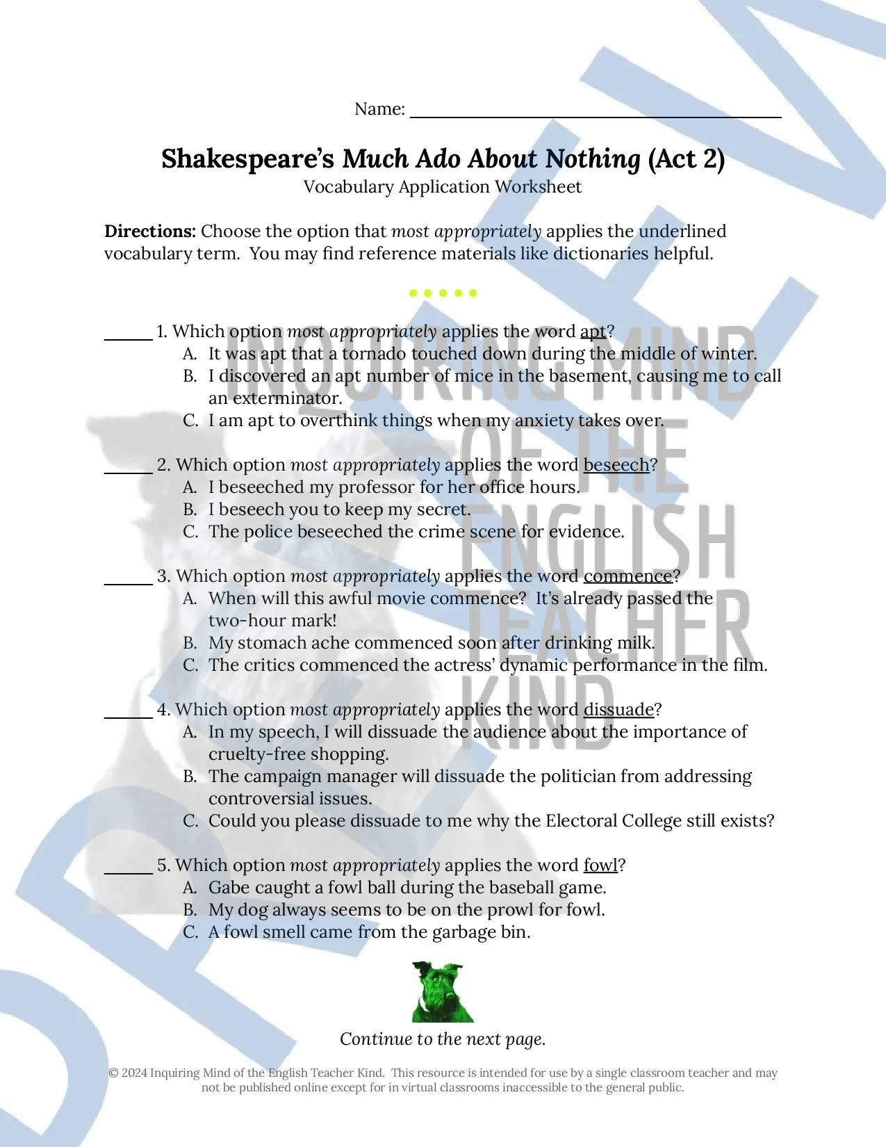 Much Ado About Nothing Act 2 Quiz, Close Readings, and Vocabulary Games ...