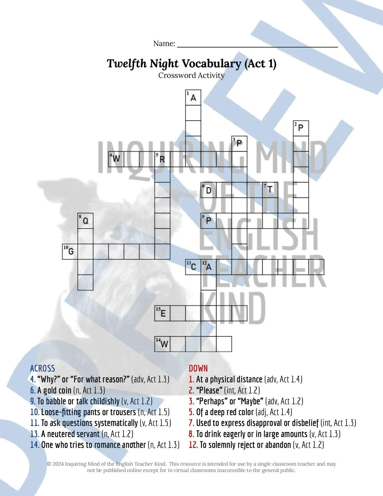 Twelfth Night Act 1 Quiz, Close Reading Worksheets, and Vocabulary ...