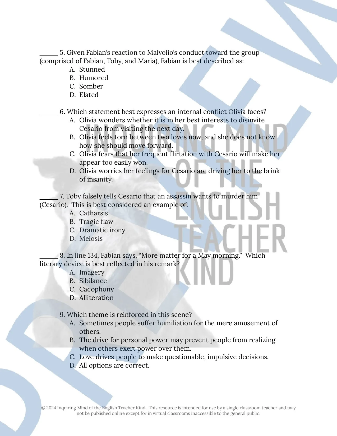 Twelfth Night Act 3 Quiz, Close Reading Worksheets, and Vocabulary ...