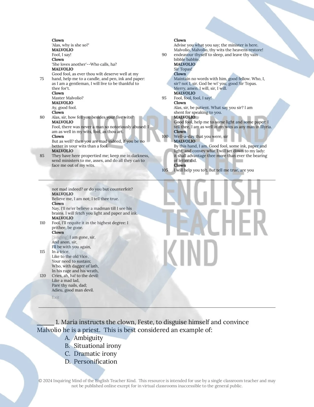 Twelfth Night Acts 4 and 5 Quizzes, Close Reading Worksheets, and ...