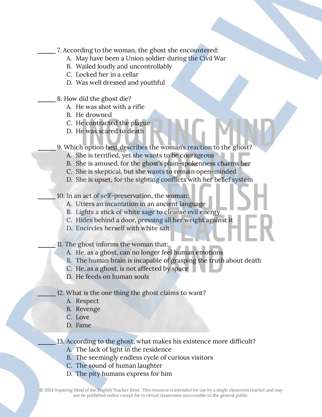 "The Woman's Ghost Story" by Algernon Blackwood Quiz, Close Reading ...