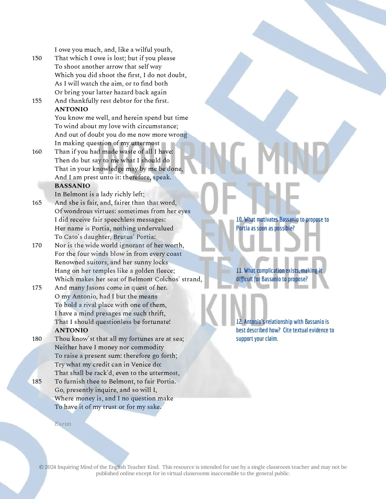 The Merchant of Venice Act 1 Quiz, Close Readings, and Vocabulary Games ...
