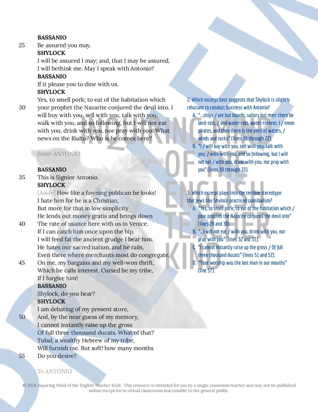 The Merchant of Venice Act 1 Quiz, Close Readings, and Vocabulary Games ...