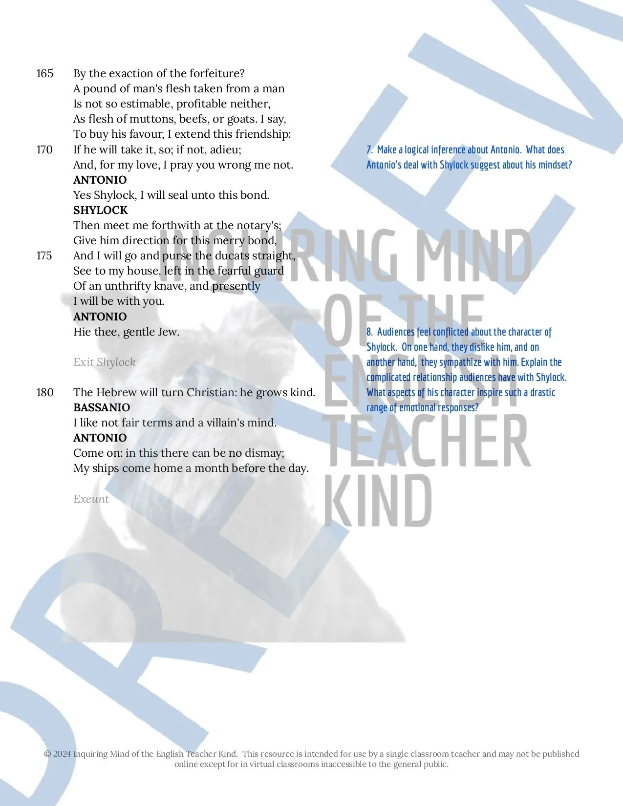 The Merchant of Venice Act 1 Quiz, Close Readings, and Vocabulary Games ...