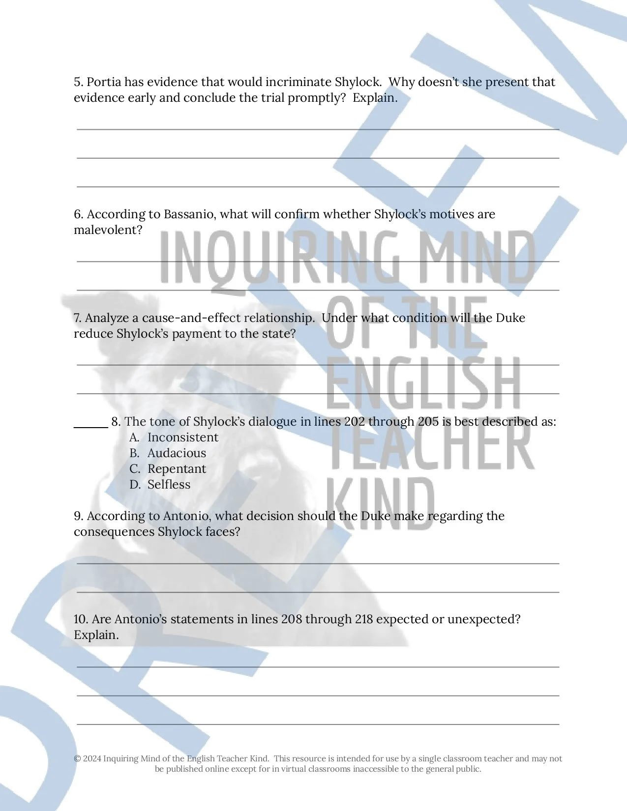 The Merchant of Venice Act 4 Quiz, Close Readings, and Vocabulary Games ...