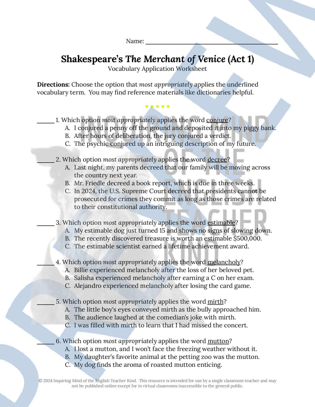 The Merchant of Venice Quizzes, Close Reading Worksheets, Vocabulary ...