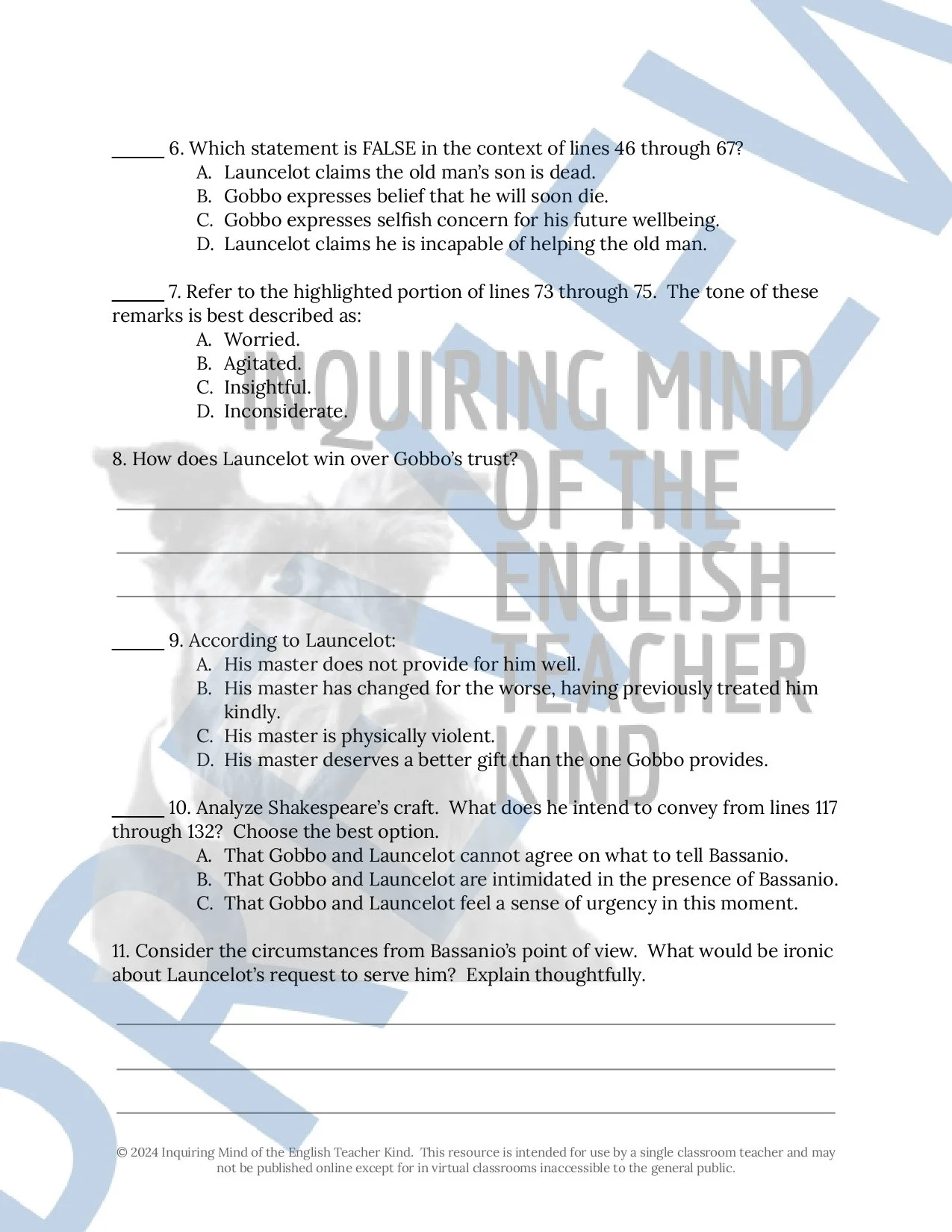 The Merchant of Venice Quizzes, Close Reading Worksheets, Vocabulary ...