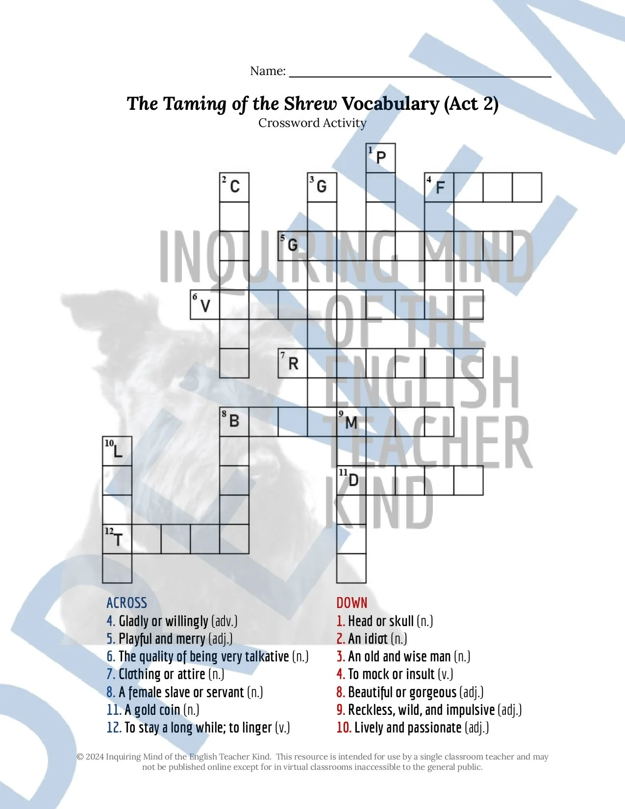The Taming of the Shrew Quiz, Close Reading Worksheets, Vocab Games ...