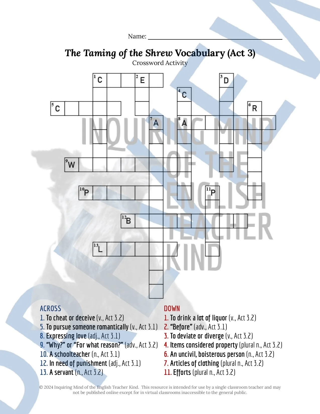 The Taming of the Shrew Quiz, Close Reading Worksheets, Vocab Games ...