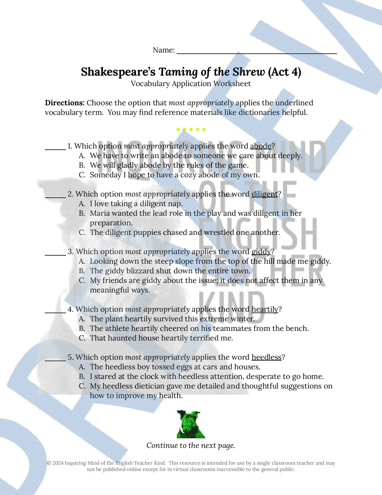 The Taming of the Shrew Quiz, Close Reading Worksheets, Vocab Games ...