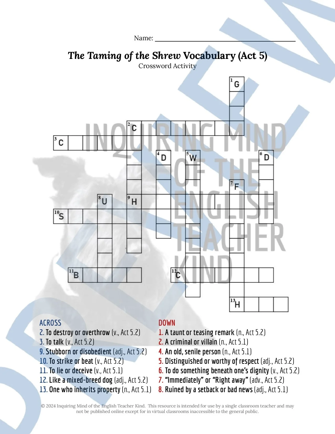 The Taming of the Shrew Quiz, Close Reading Worksheets, Vocab Games ...