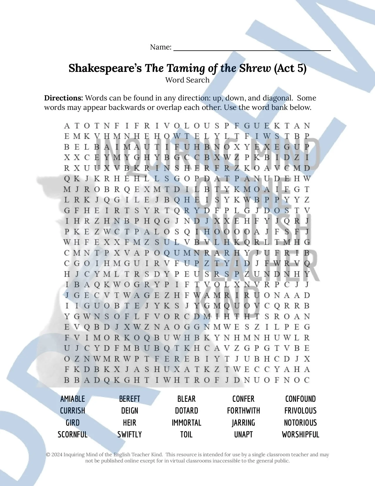 The Taming of the Shrew Quiz, Close Reading Worksheets, Vocab Games ...