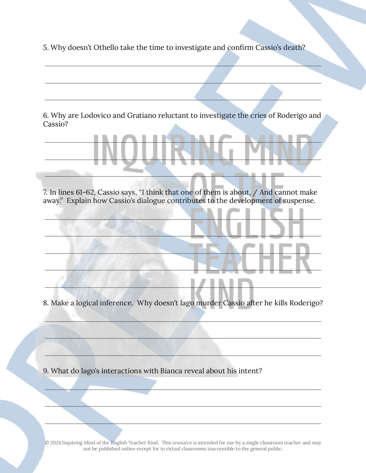 Othello Act 5 Quiz, Close Reading Worksheets, and Vocabulary Games ...