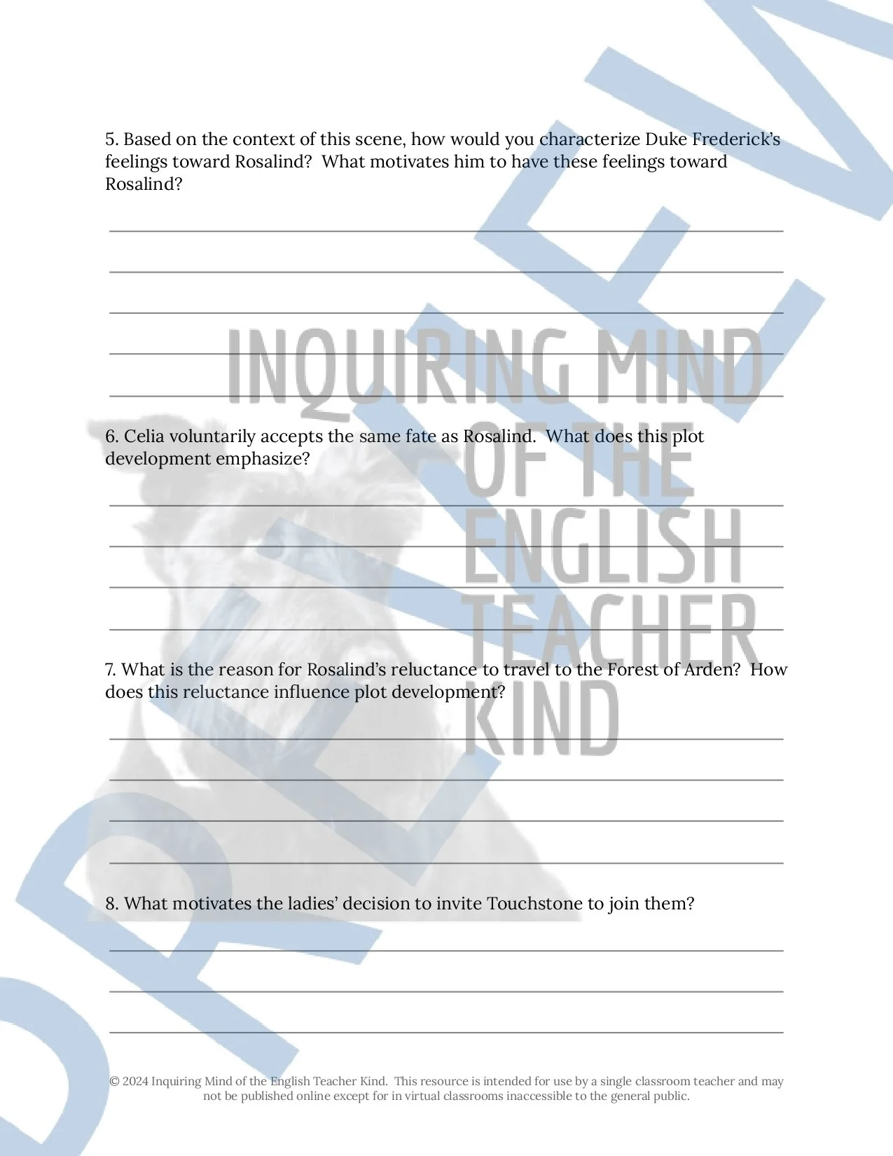 Shakespeare's As You Like It Close Reading Analysis Worksheets Bundle ...