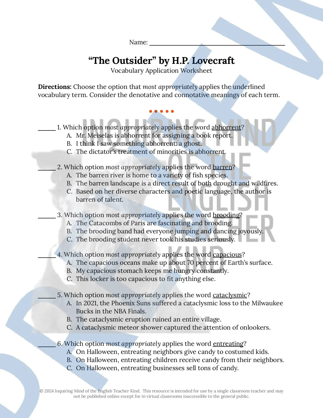 "The Outsider" by H.P. Lovecraft Quiz, Close Reading Worksheets, and ...