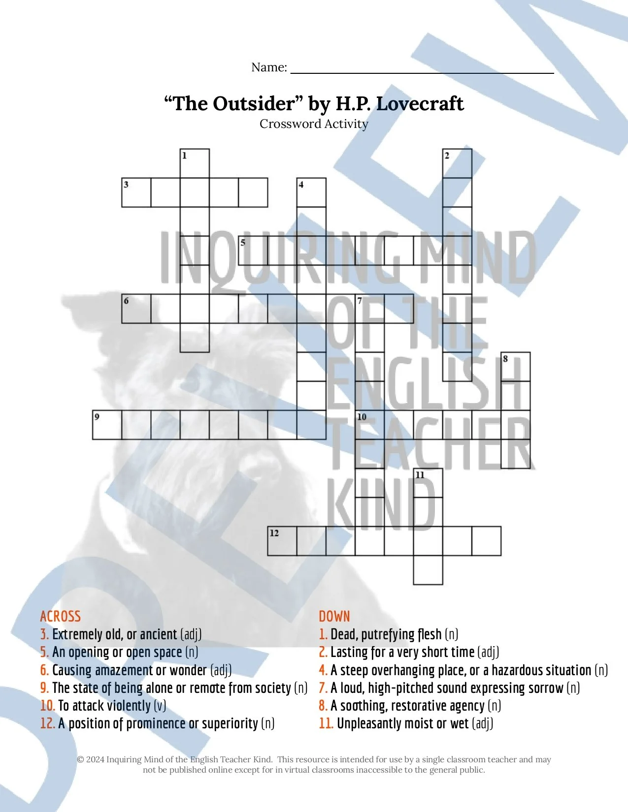 "The Outsider" by H.P. Lovecraft Quiz, Close Reading Worksheets, and ...