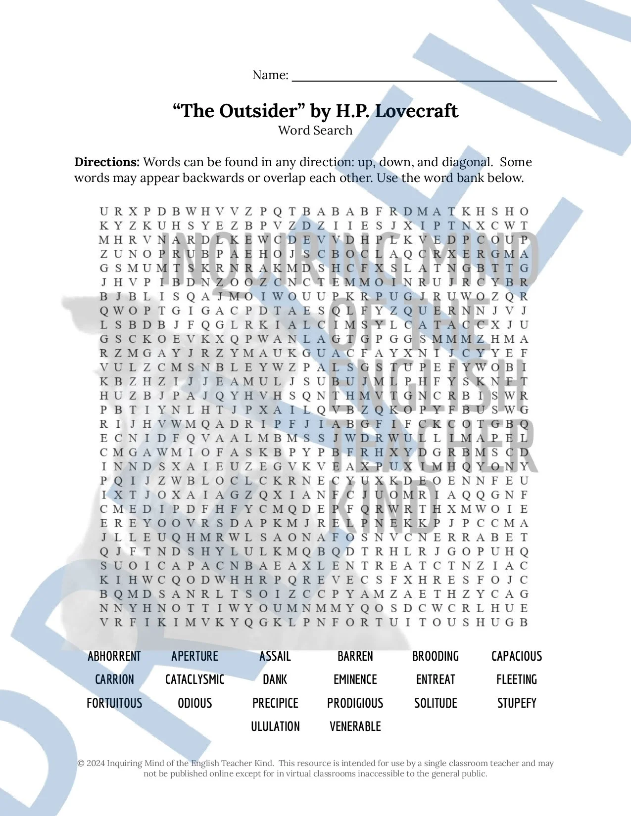"The Outsider" by H.P. Lovecraft Quiz, Close Reading Worksheets, and ...