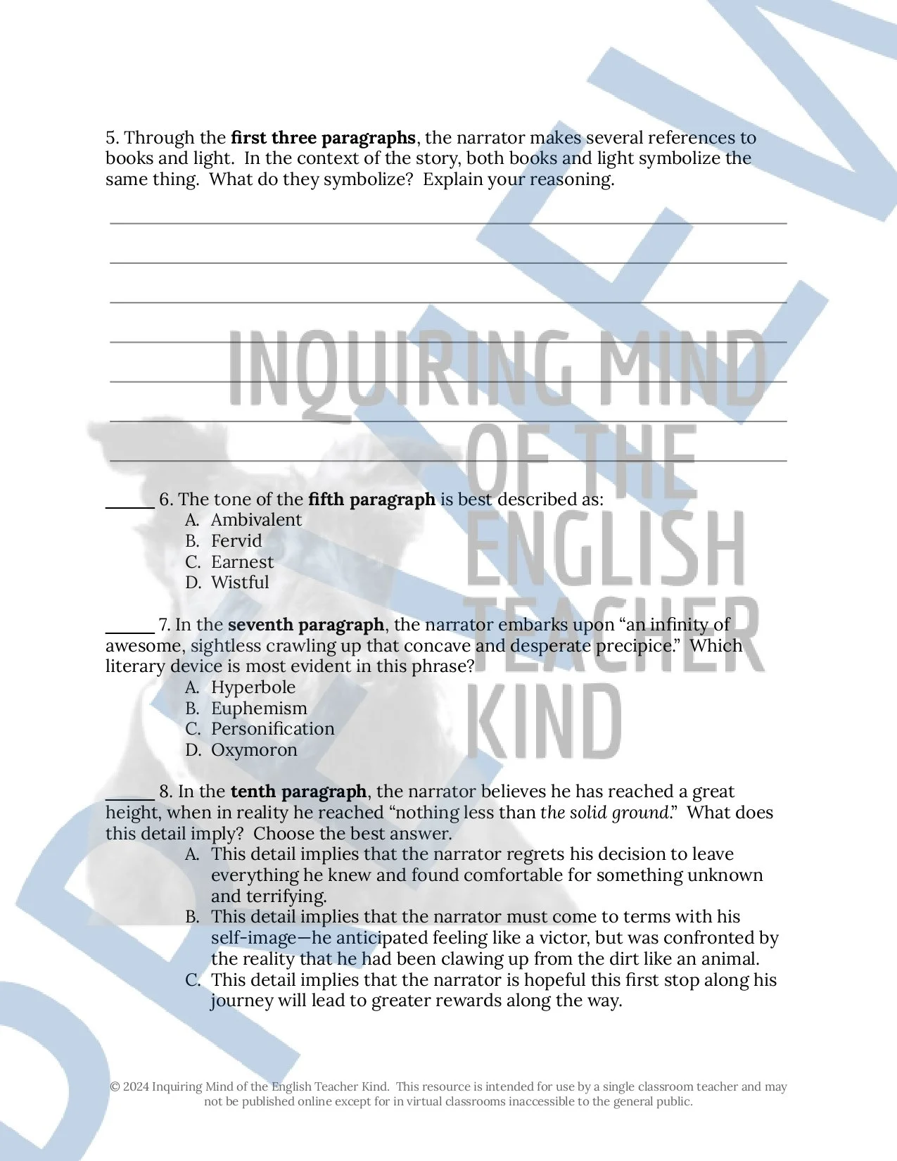 "The Outsider" by H.P. Lovecraft Quiz, Close Reading Worksheets, and ...