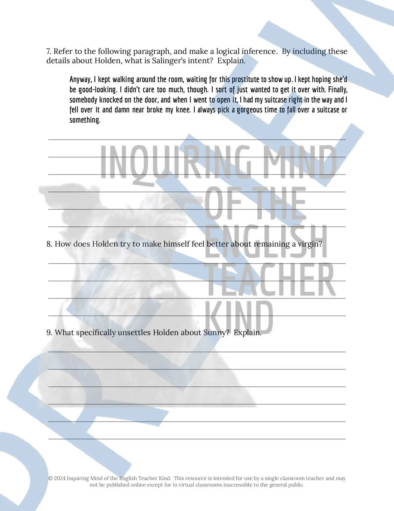 Catcher In The Rye Chapters 13 14 And 15 Quiz And Close Reading