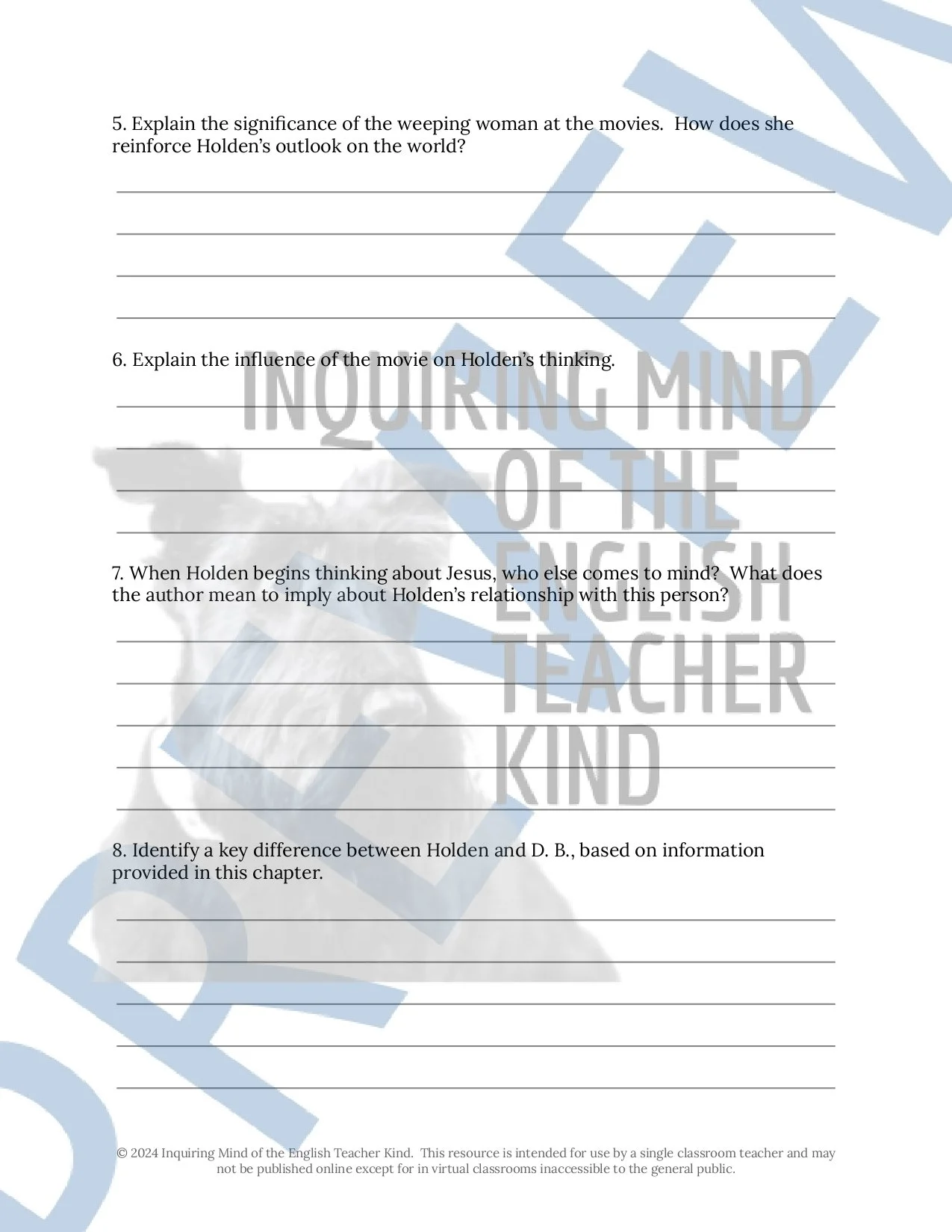 Catcher in the Rye Close Reading Analysis Worksheets Bundle with Answer ...