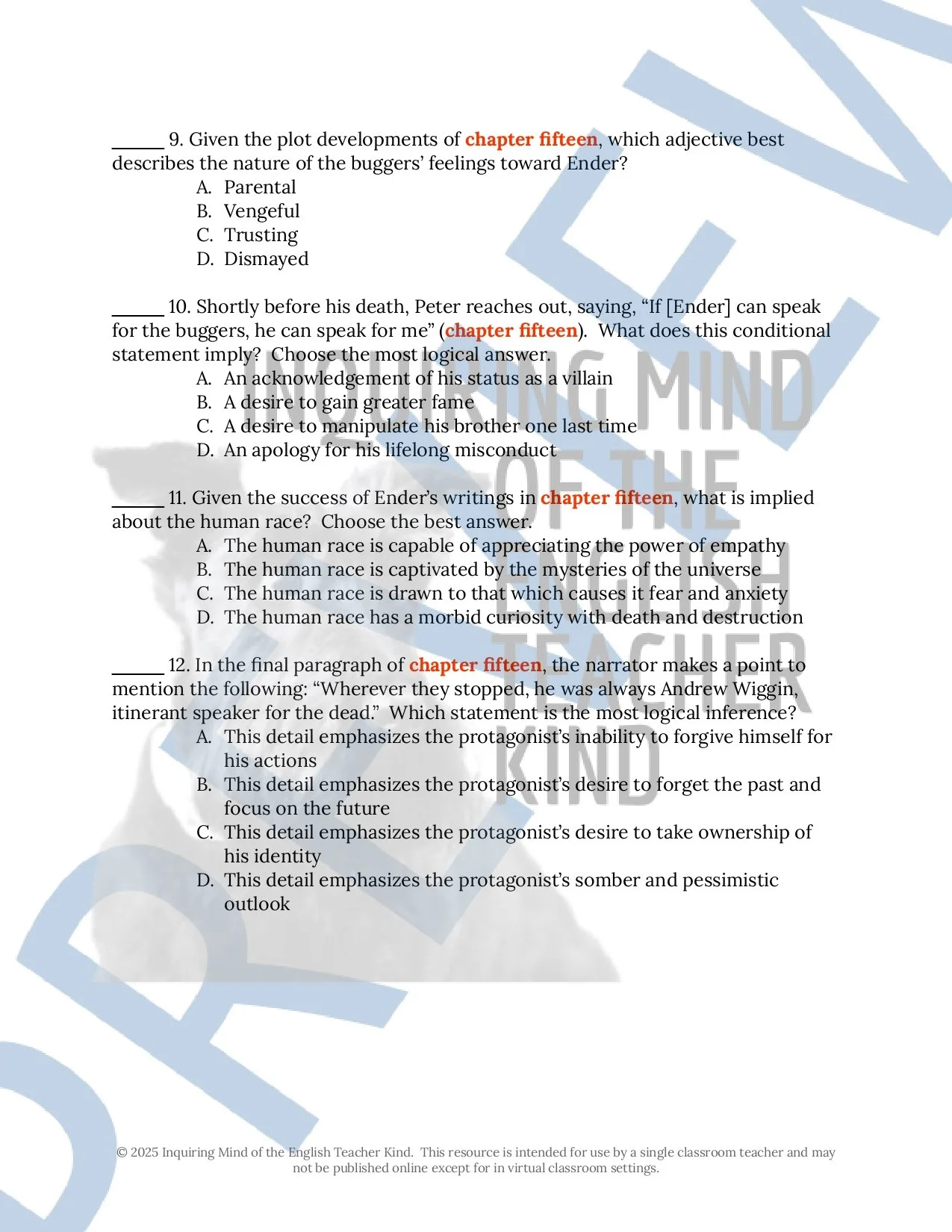 Ender's Game Bundle of Quizzes, Worksheets, Research Projects, Test ...