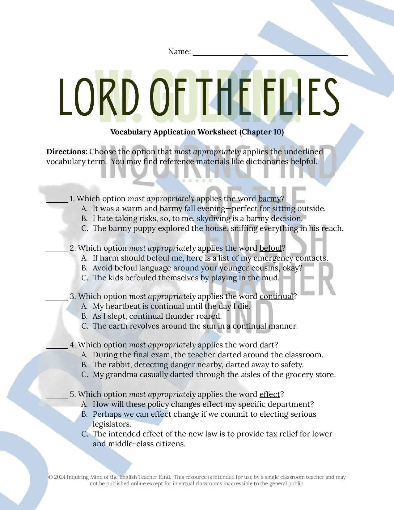 Lord of the Flies Chapter 10 Quiz, Close Reading, and Vocabulary ...