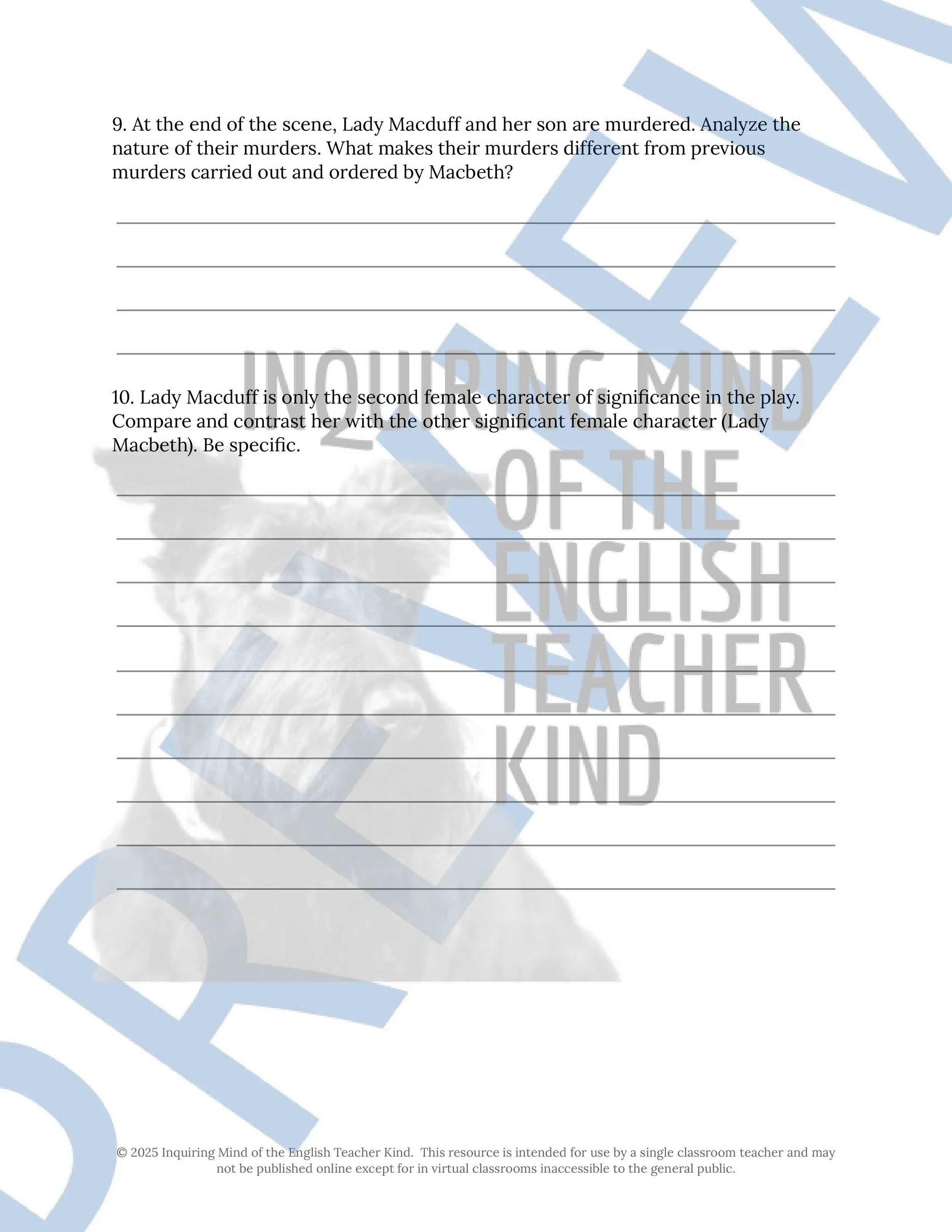 Macbeth Close Reading Analysis Worksheets and Answer Keys Bundle for ...