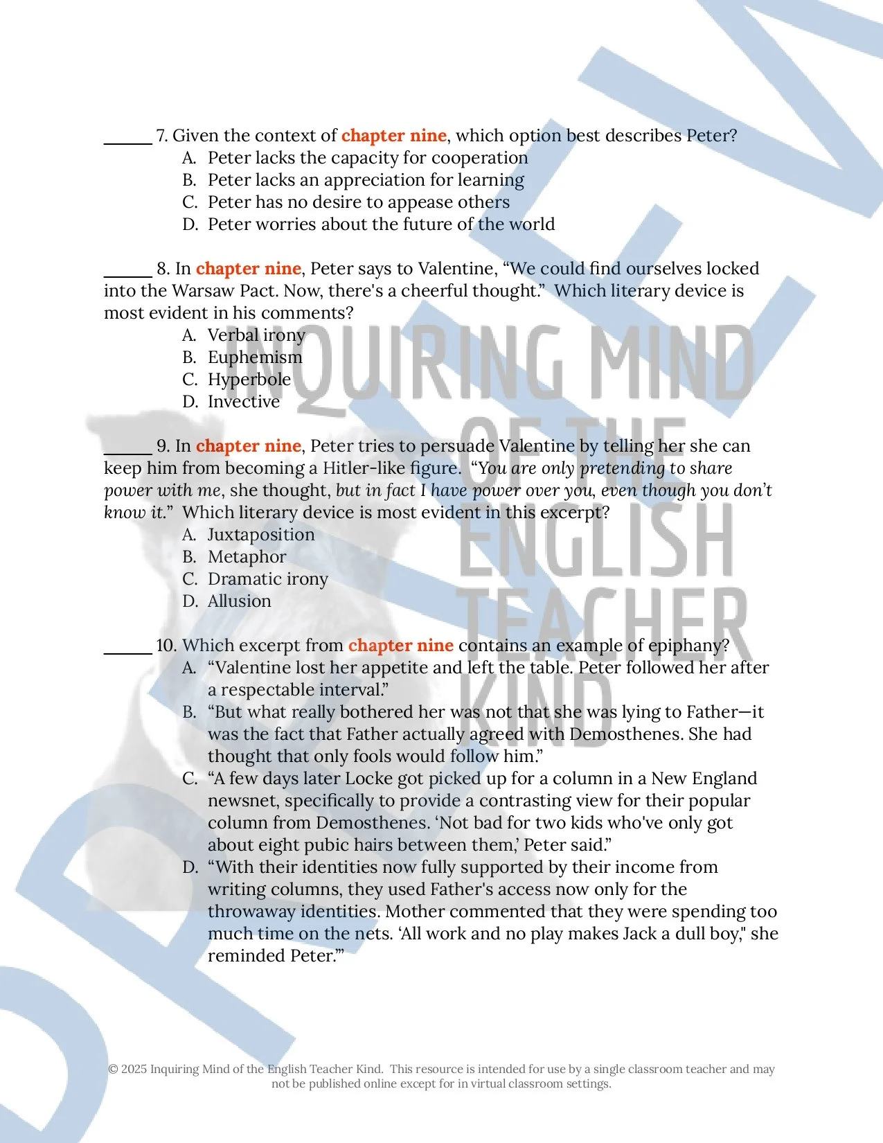 Ender's Game Close Reading Analysis Worksheets Bundle with Answer Keys ...