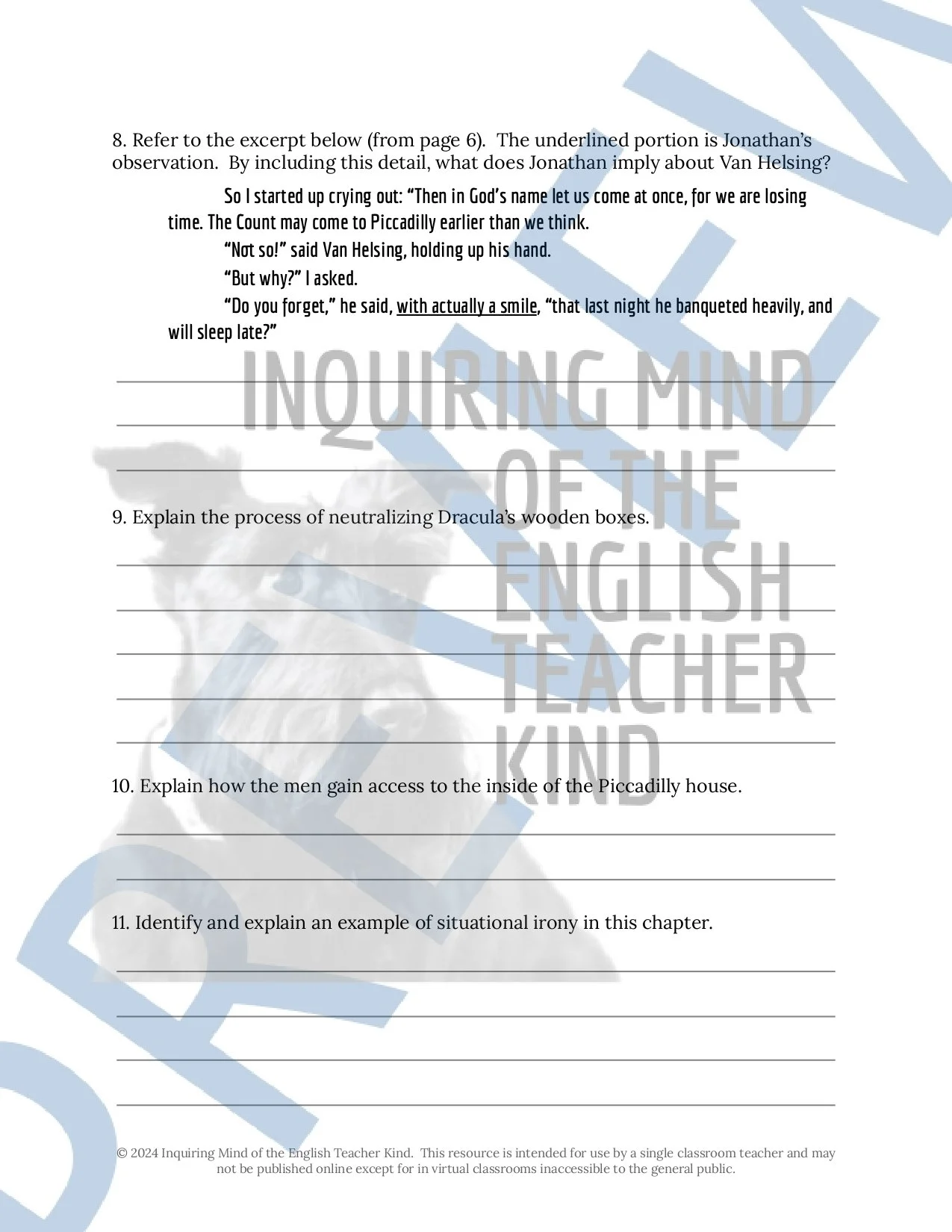 Dracula by Bram Stoker Chapters 22-24 Quiz, Close Reading Inference ...