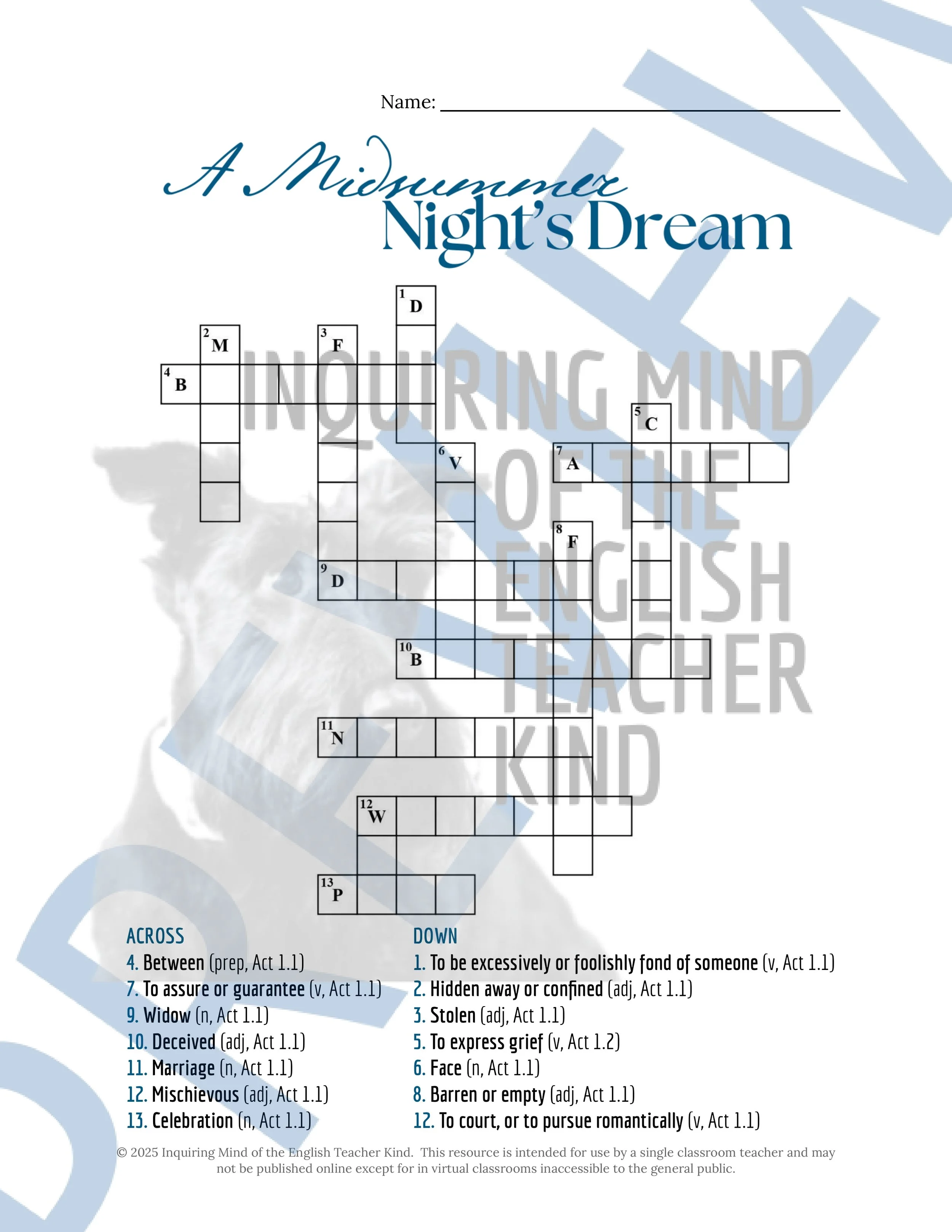 Shakespeare's A Midsummer Night's Dream Quizzes, Analysis Worksheets ...