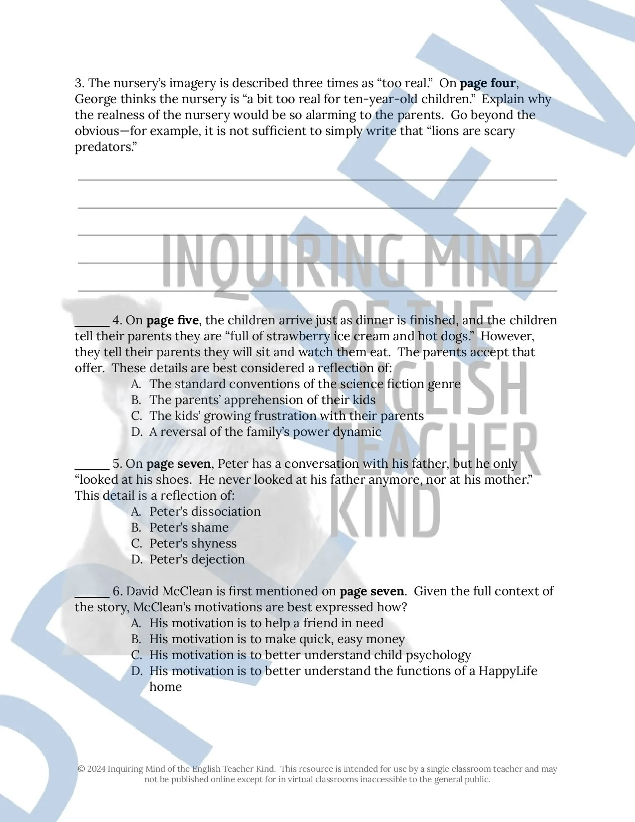 "The Veldt" by Ray Bradbury Quiz, Close Reading Worksheet, and ...