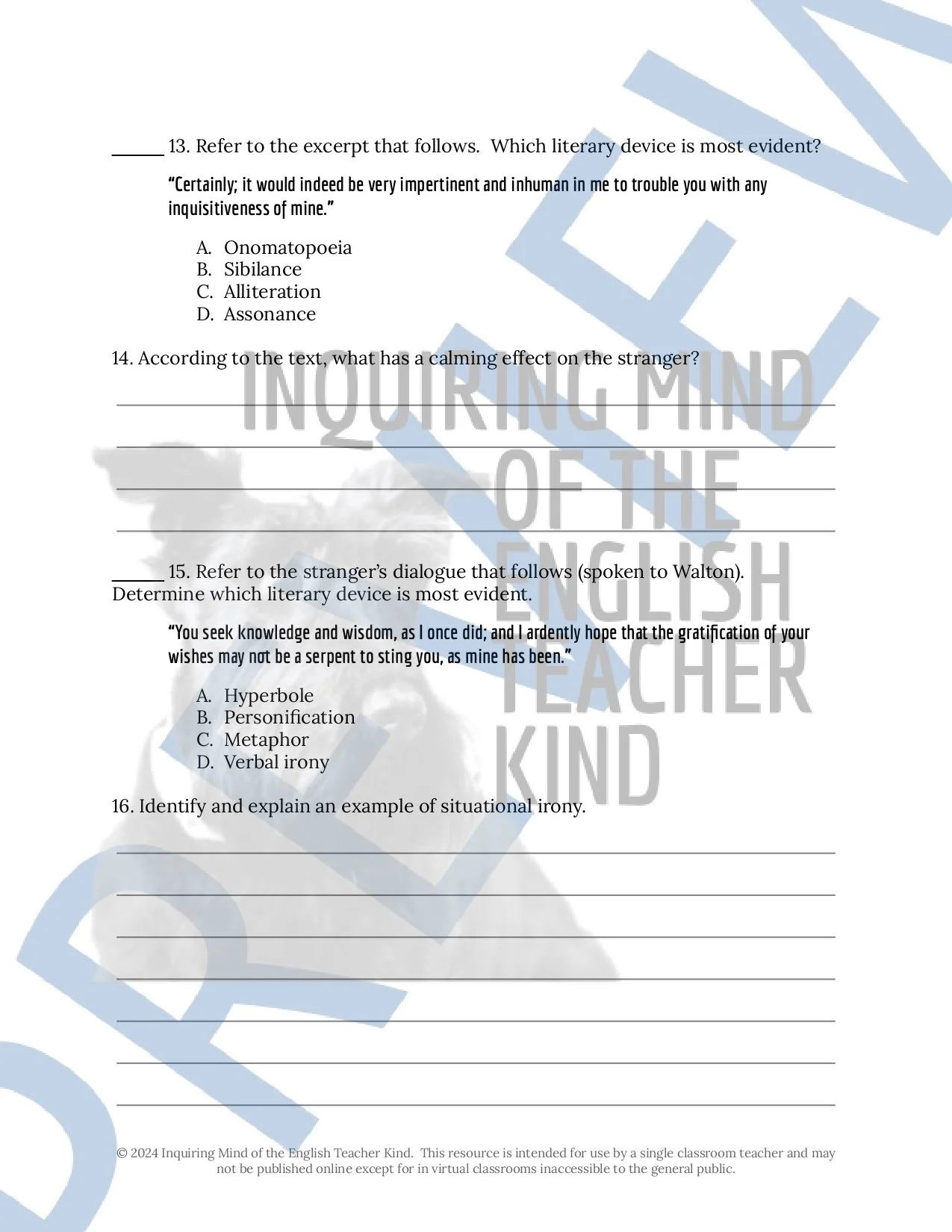 Frankenstein by Mary Shelley Close Reading Analysis Worksheets Bundle ...