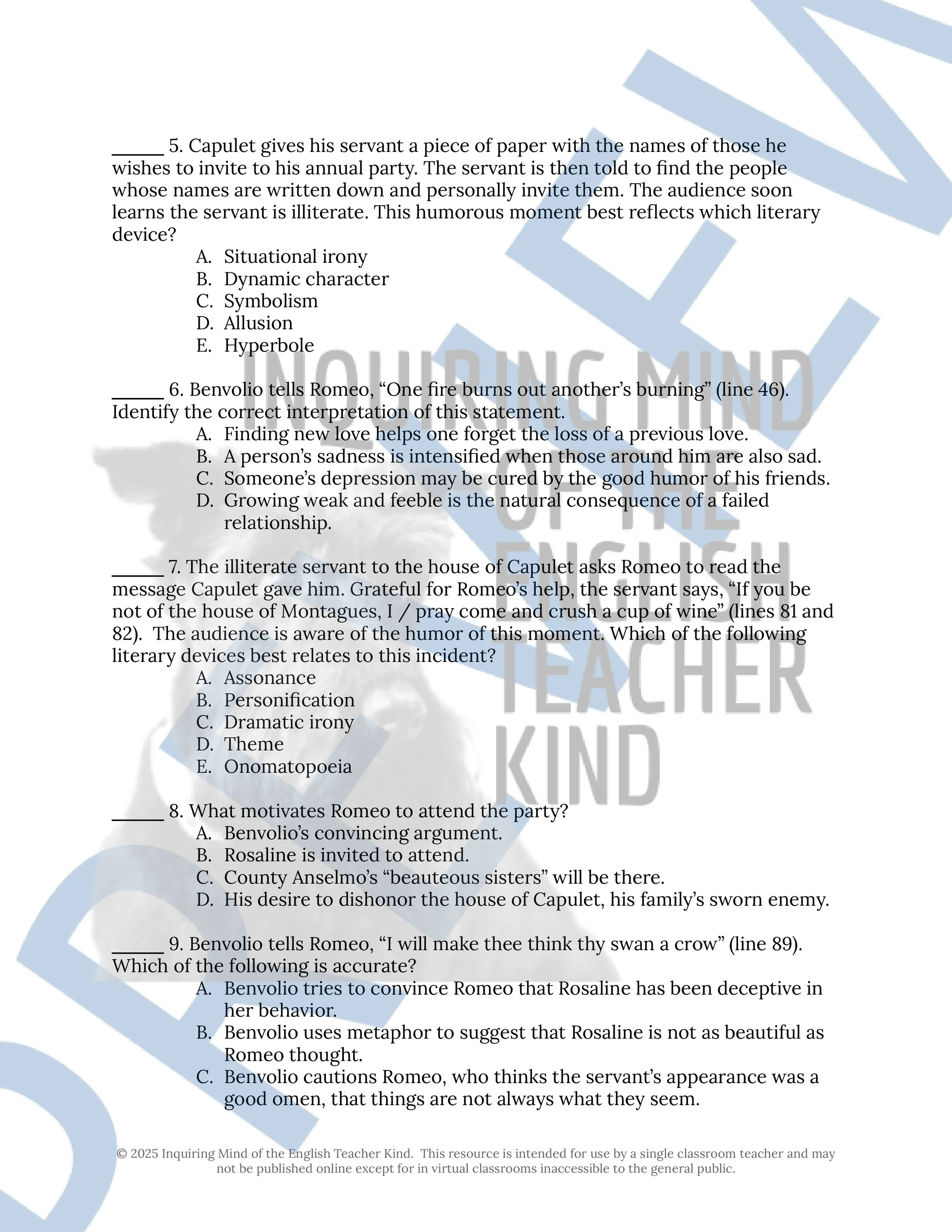 Romeo and Juliet Act 1 Reading Guide, Quiz, and Close Reading Bundle ...