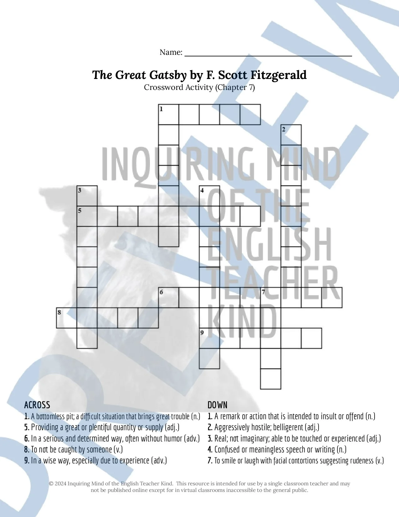 The Great Gatsby by F. Scott Fitzgerald Chapter 7 Quiz, Inference ...