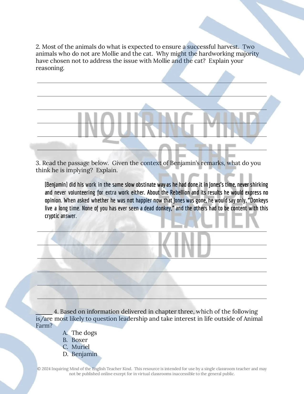 Animal Farm by George Orwell Close Reading Analysis Worksheets Bundle ...